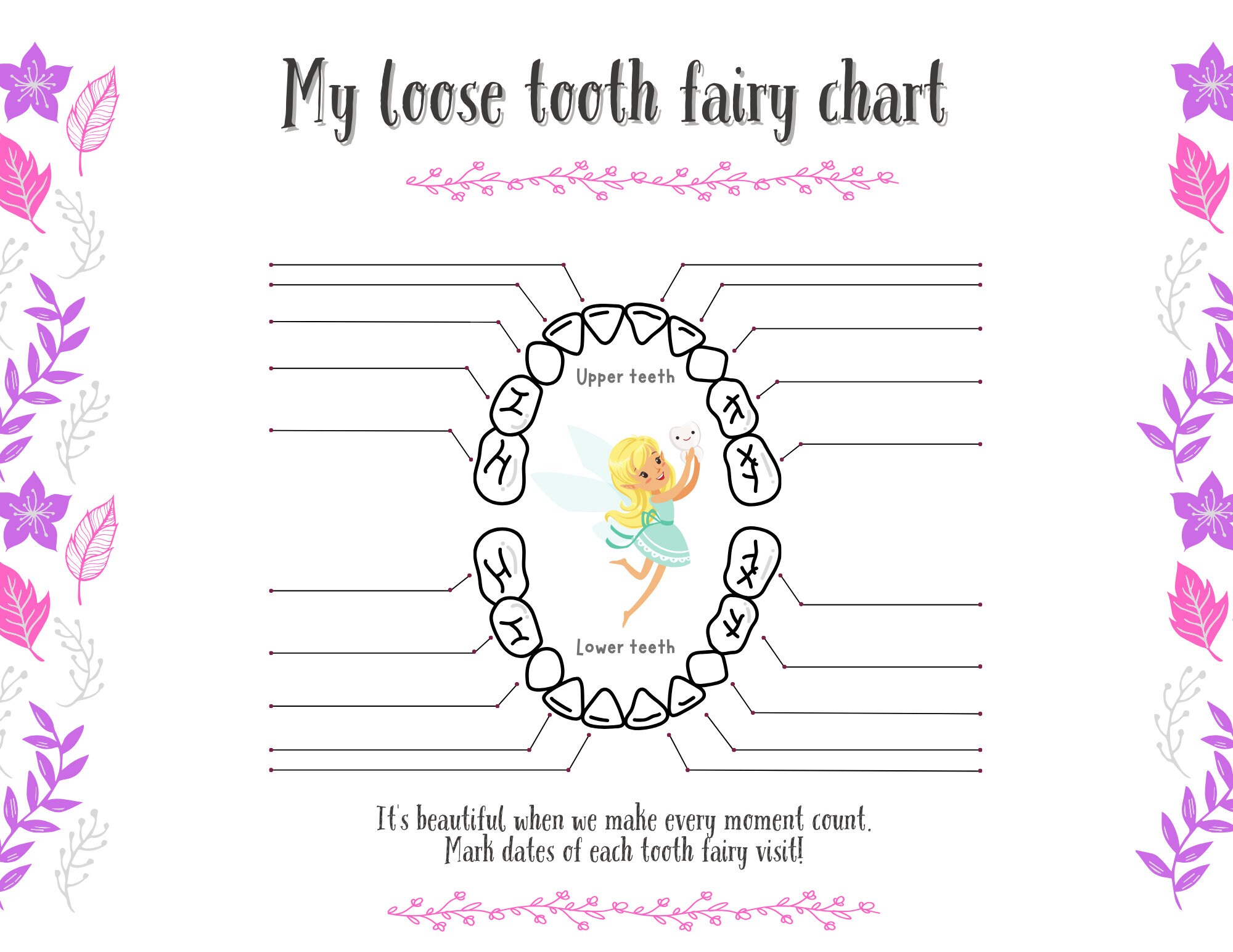 Tooth Fairy Certificate M79. 4 Themes. Printable Template to Log Teeth ...
