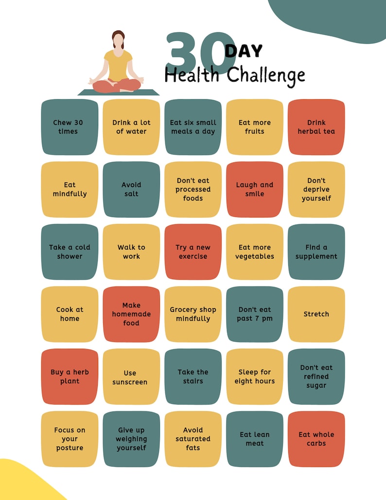 30 Day Health-care Challenge. Printable. Different Colors Themes. - Etsy