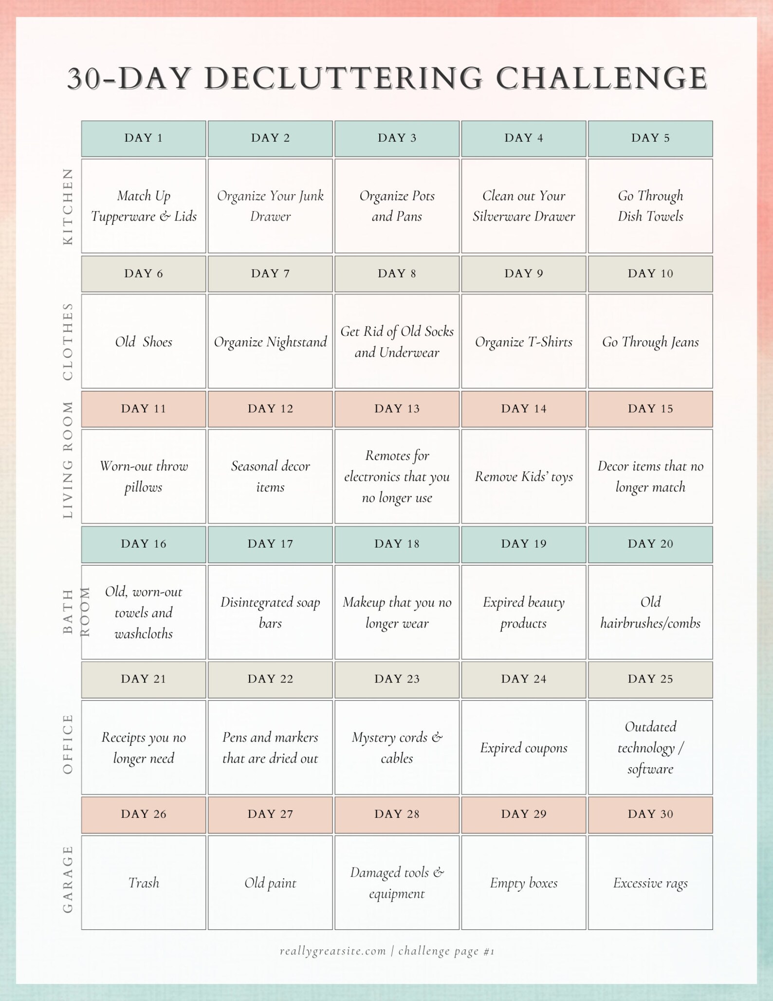 30 Day Declutter Challenge. Monthly Budget. Daily Self Care. Daily ...