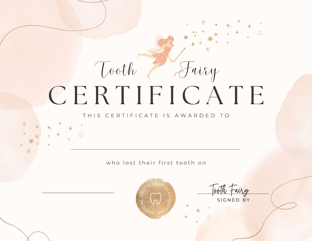 Tooth Fairy Certificate M79. 4 Themes. Printable Template to Log Teeth ...