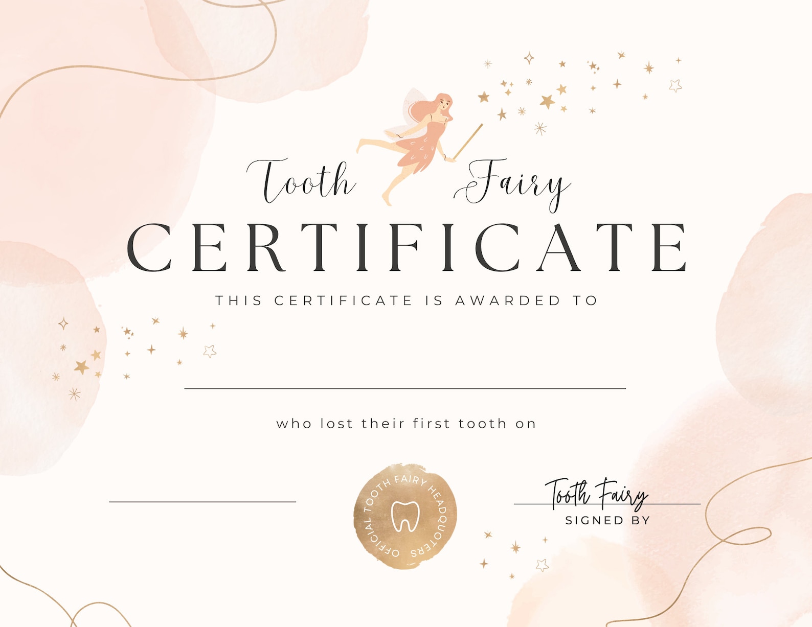 Tooth Fairy Certificate M79. 4 Themes. Printable Template to Log Teeth ...