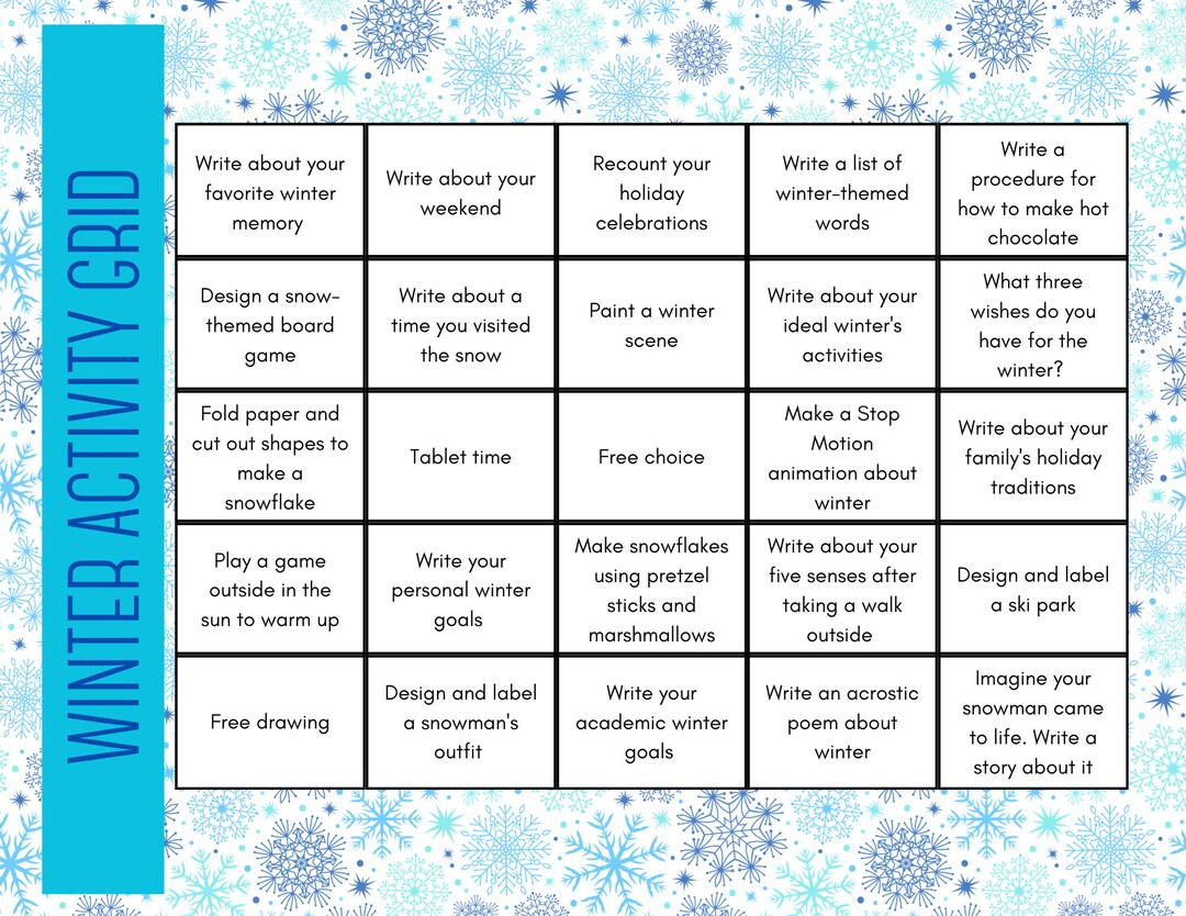 Winter Activity Grid. 25 Fun Things to Do! Colorful. Christmas ...