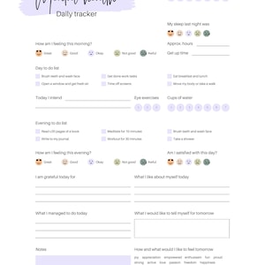 Mental Health Reflection. Daily Wellness Log. Gratitude Journal ...