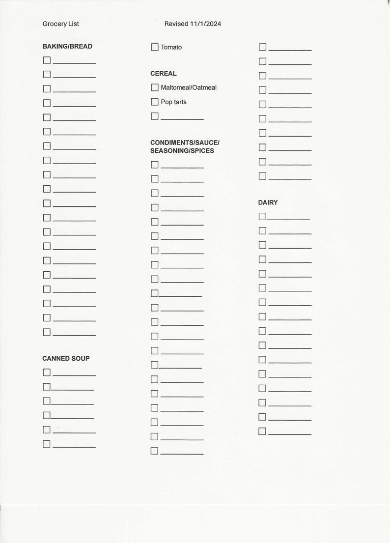 Grocery List Includes Blank Sheet to Create Your Own! - Etsy