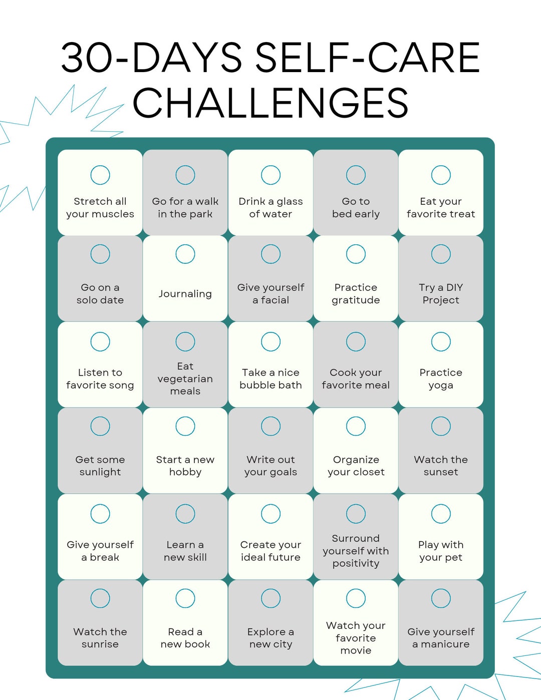 30 Day Self Care Challenges. Journaling Self Challenge. Different ...
