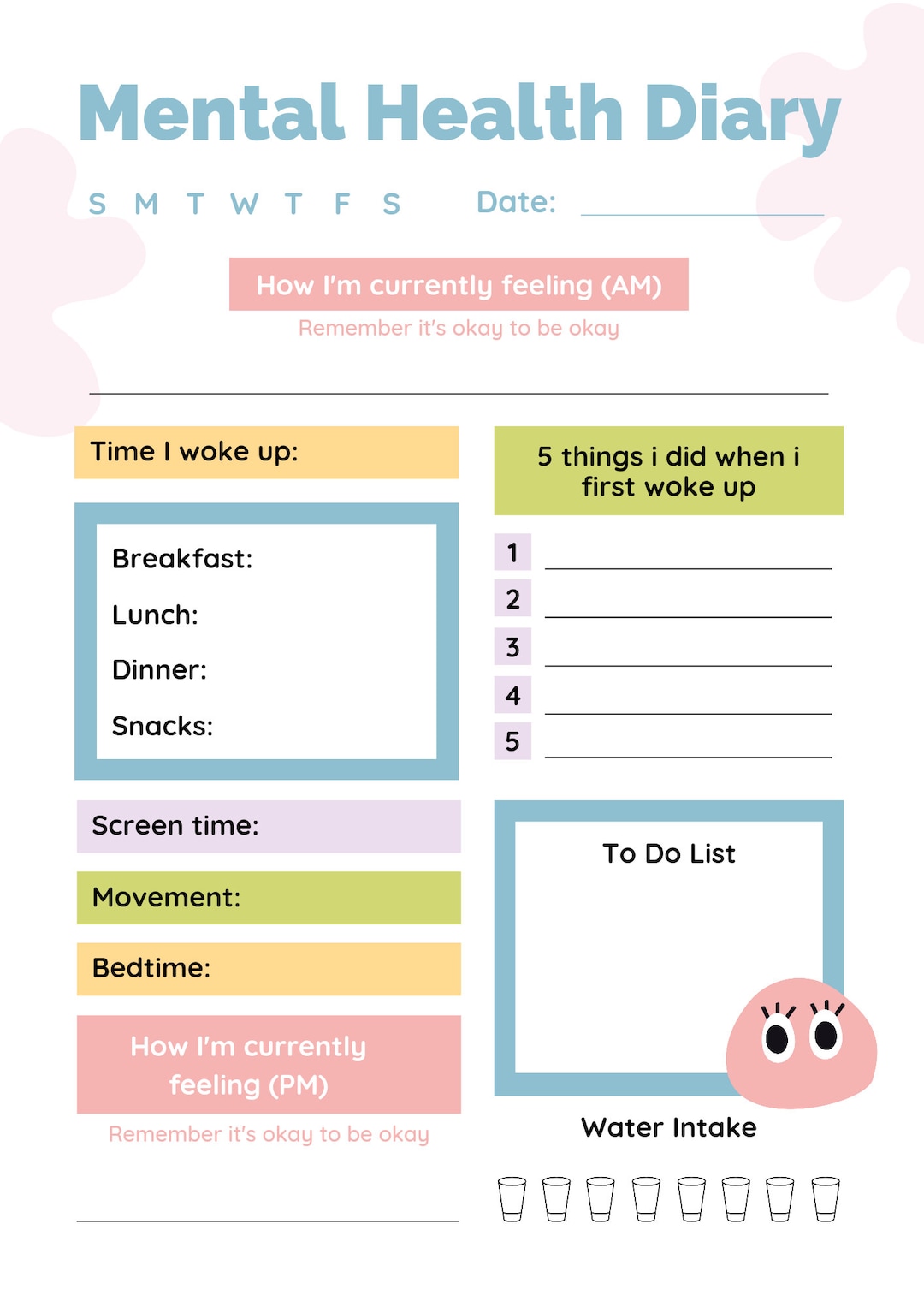 Mental Health Printable Template. Reflection. Daily Focus Journal ...