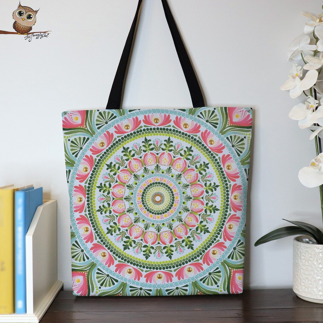 Zen Tote Bag Dot Mandala Painting Cool Blooming Artful Art Gift Custom ...