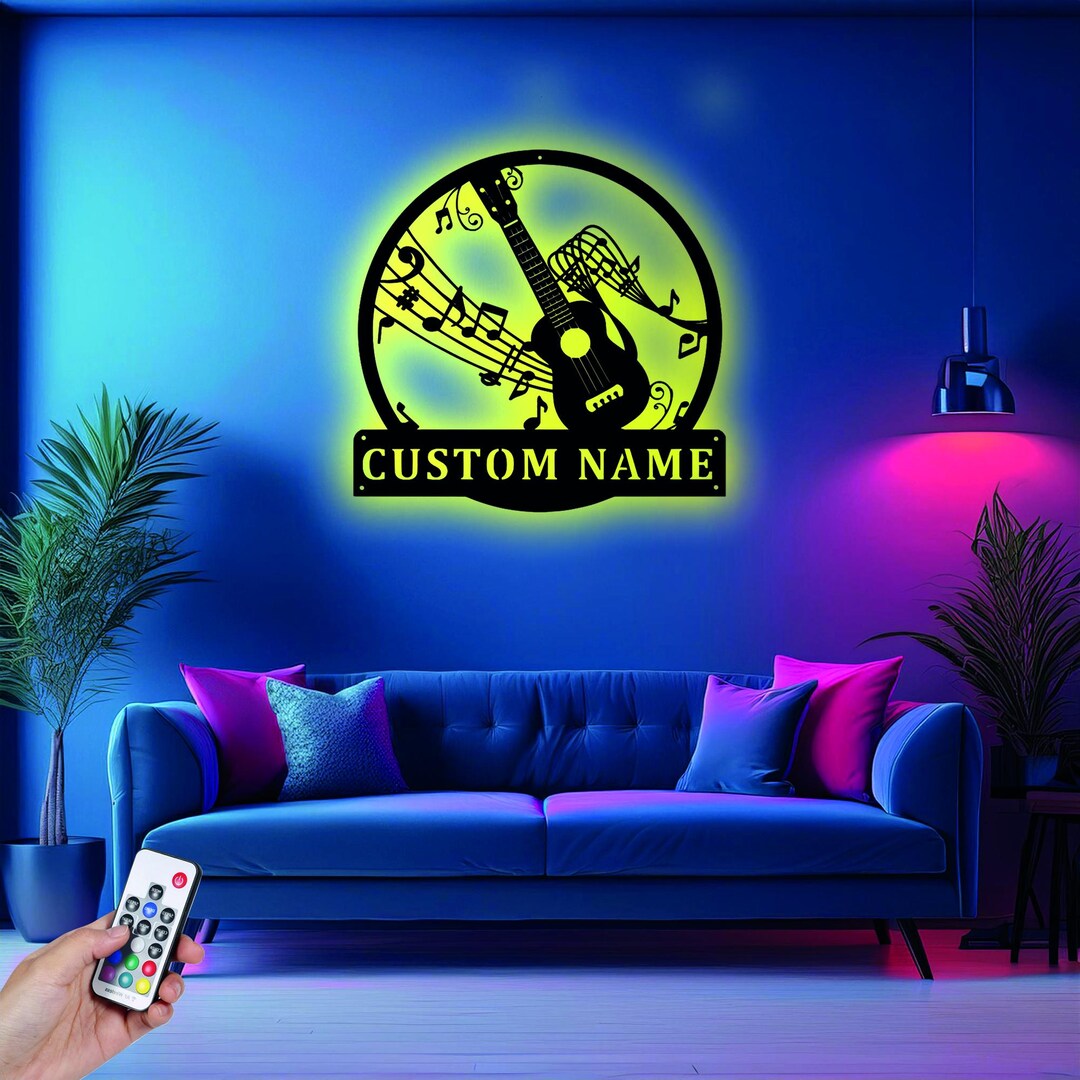 Custom Ukulele Musical Instrument Metal Wall Art With LED Light ...