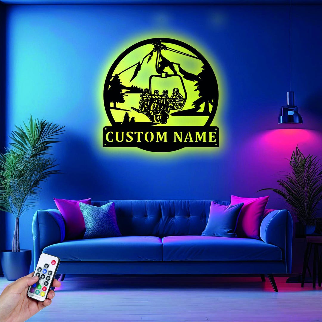 Custom Ski Lift Metal Wall Art With LED Light, Personalized Ski Lift ...