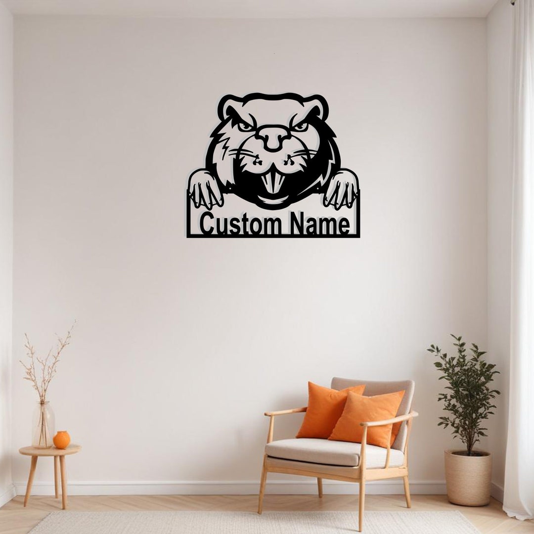 Custom Beaver Metal Wall Art, Personalized Beaver Name Sign Decoration ...