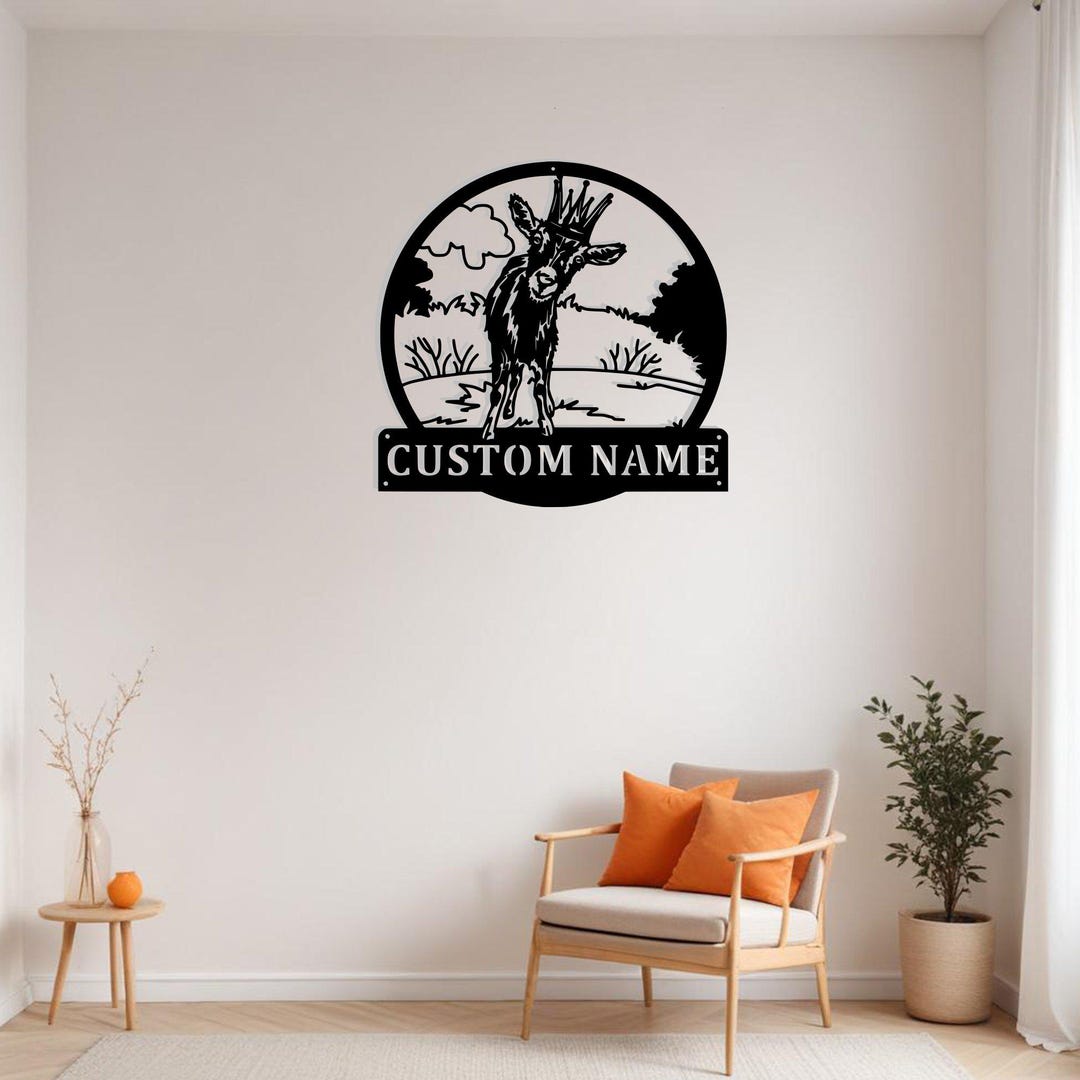 Custom Goat With Crown Metal Wall Art, Personalized Goat Decoration for ...