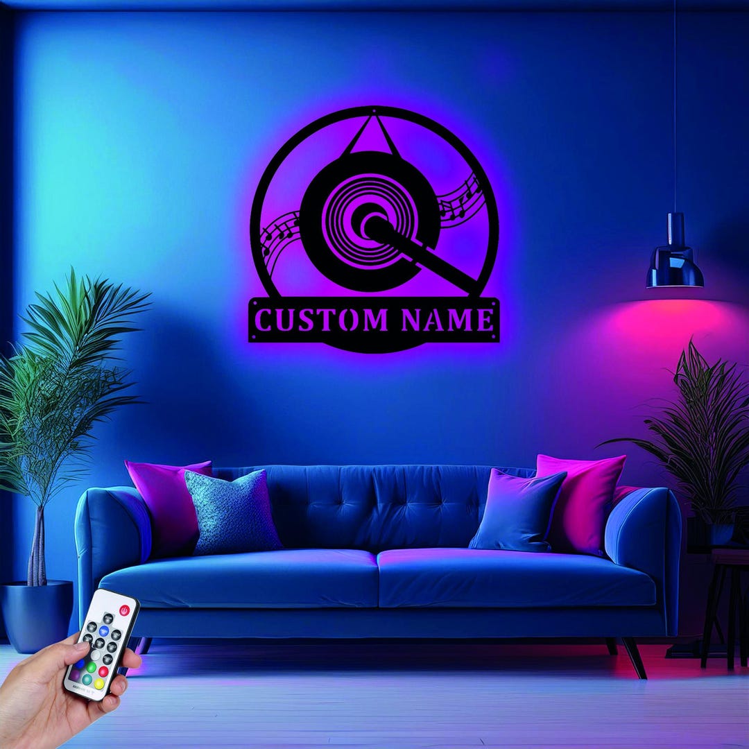 Custom Gong Musical Instrument Metal Wall Art With LED Light ...
