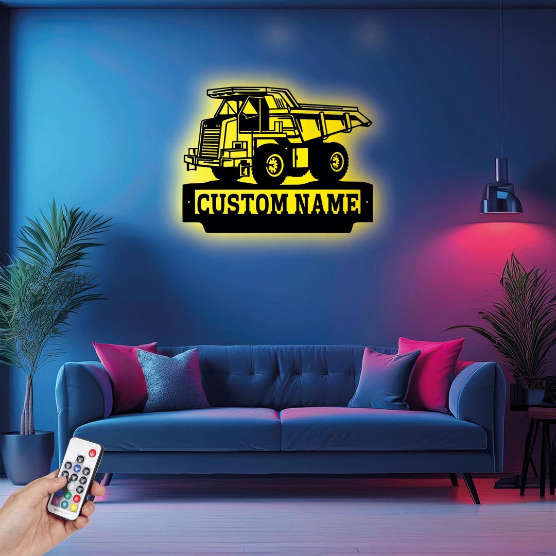 Custom Mining Truck Metal Wall Art With LED Light, Personalized Mining ...
