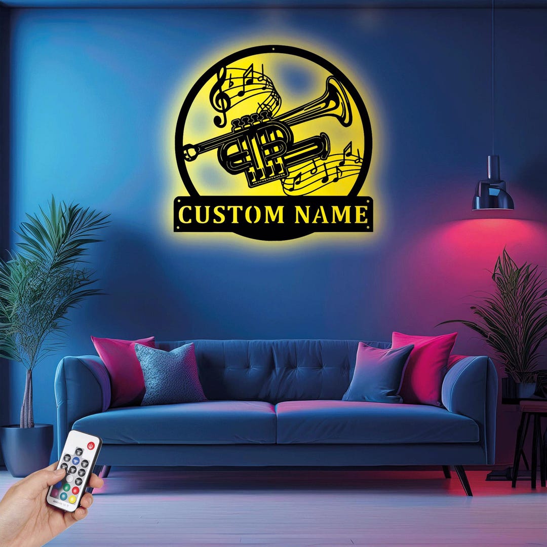 Custom Piccolo Trumpet Musical Instrument Metal Wall Art With LED Light ...