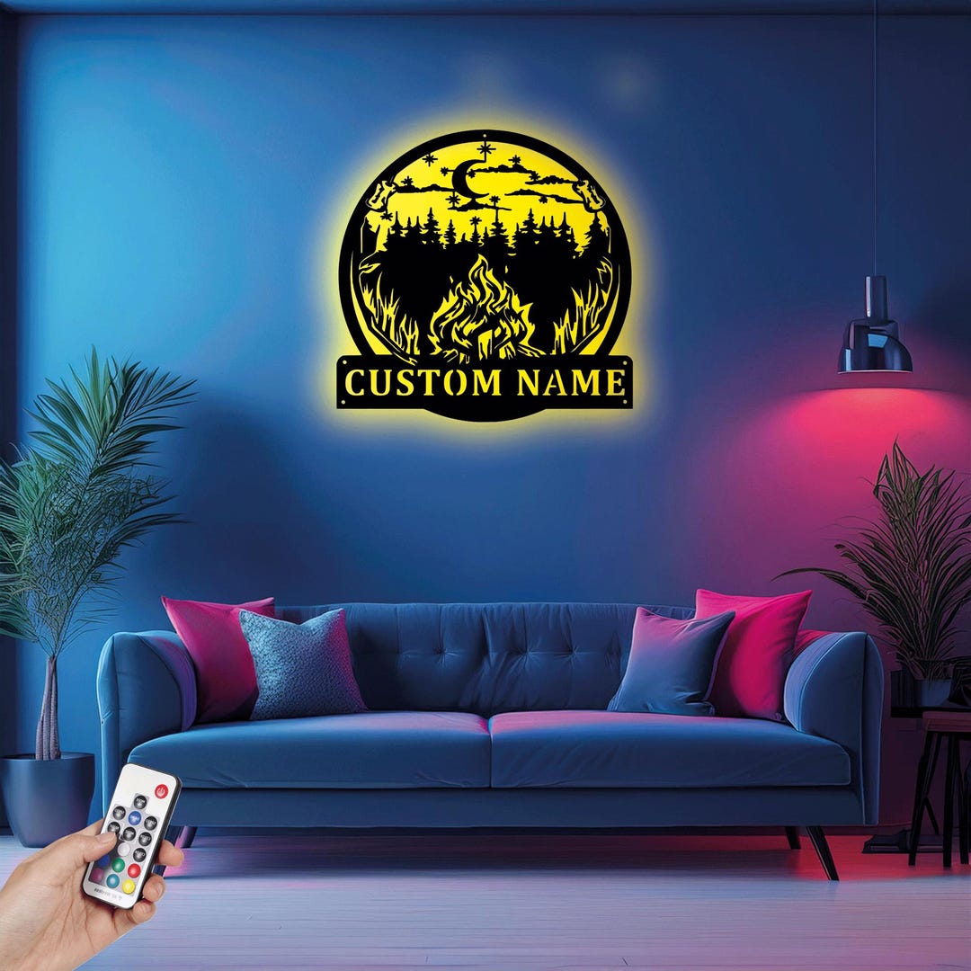 Custom Outdoor Campfire Metal Wall Art With LED Light, Personalized ...