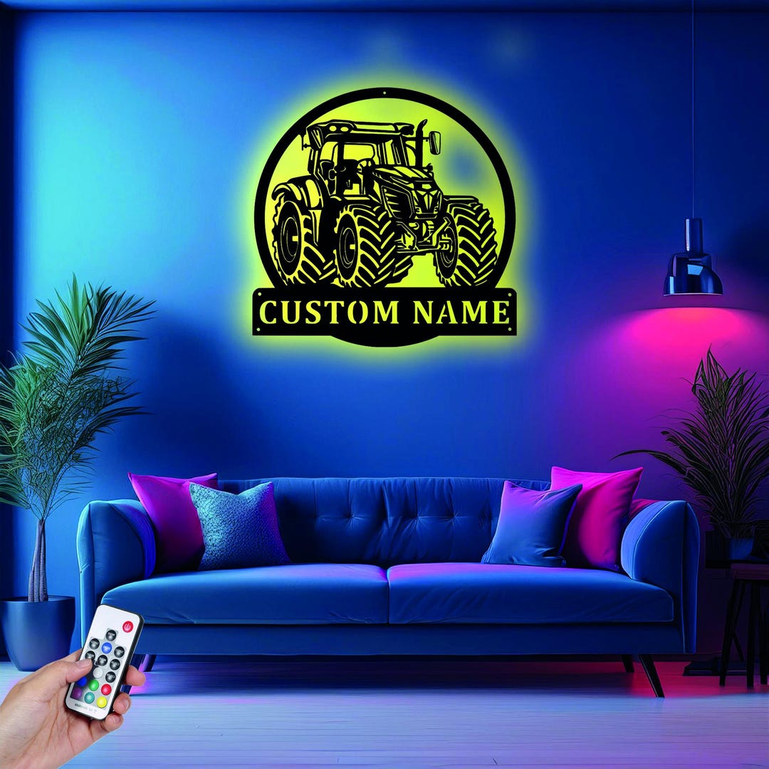 Custom Tractor Metal Wall Art With LED Light, Personalized Tractor Farm ...