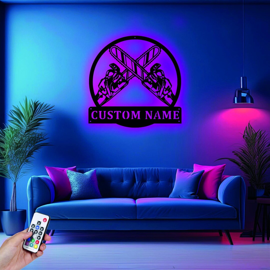 Custom Logging Chainsaw Metal Wall Art With LED Light, Personalized ...