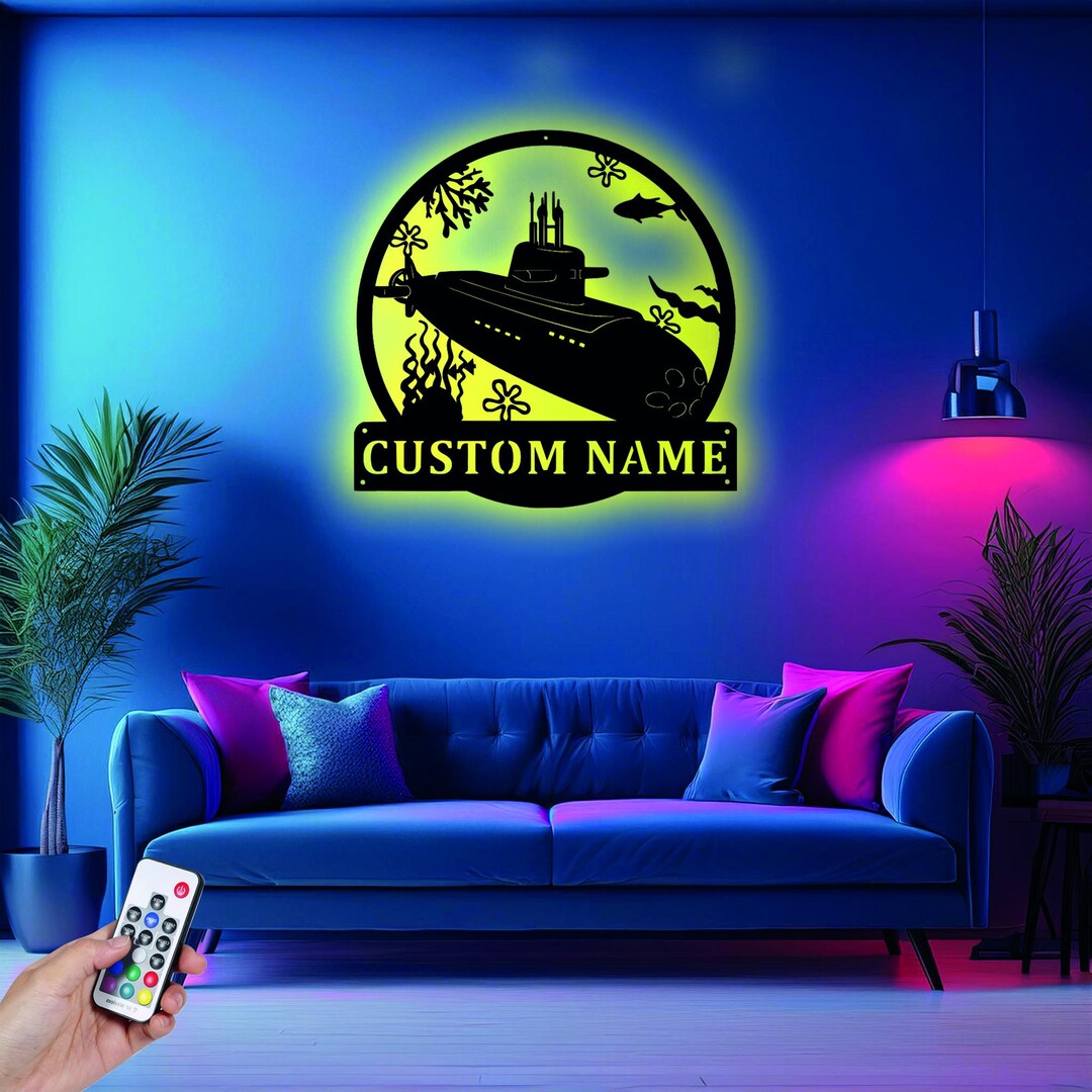 Custom Submarine Metal Wall Art With LED Light, Personalized Submarine ...