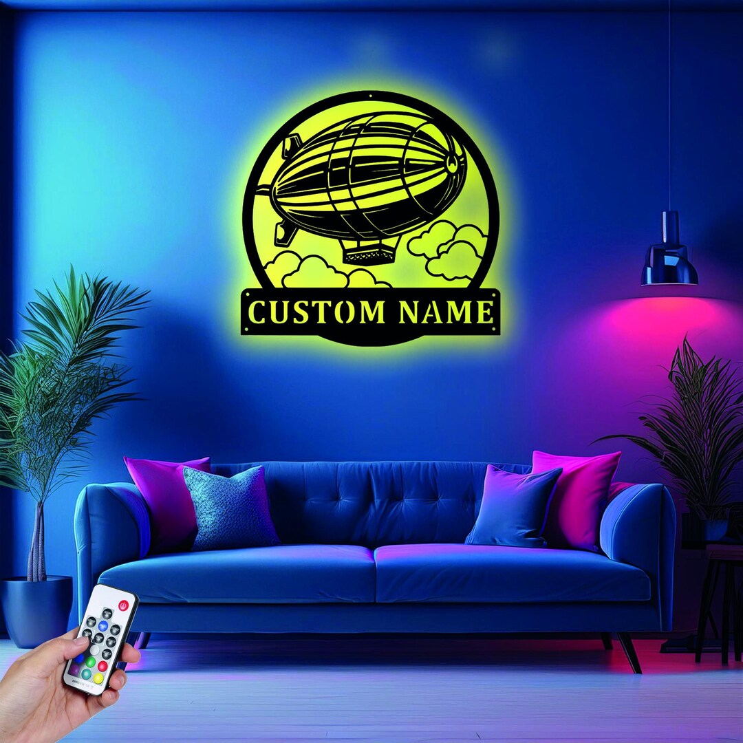 Custom Transportation Blimp Metal Wall Art With LED Light, Personalized ...