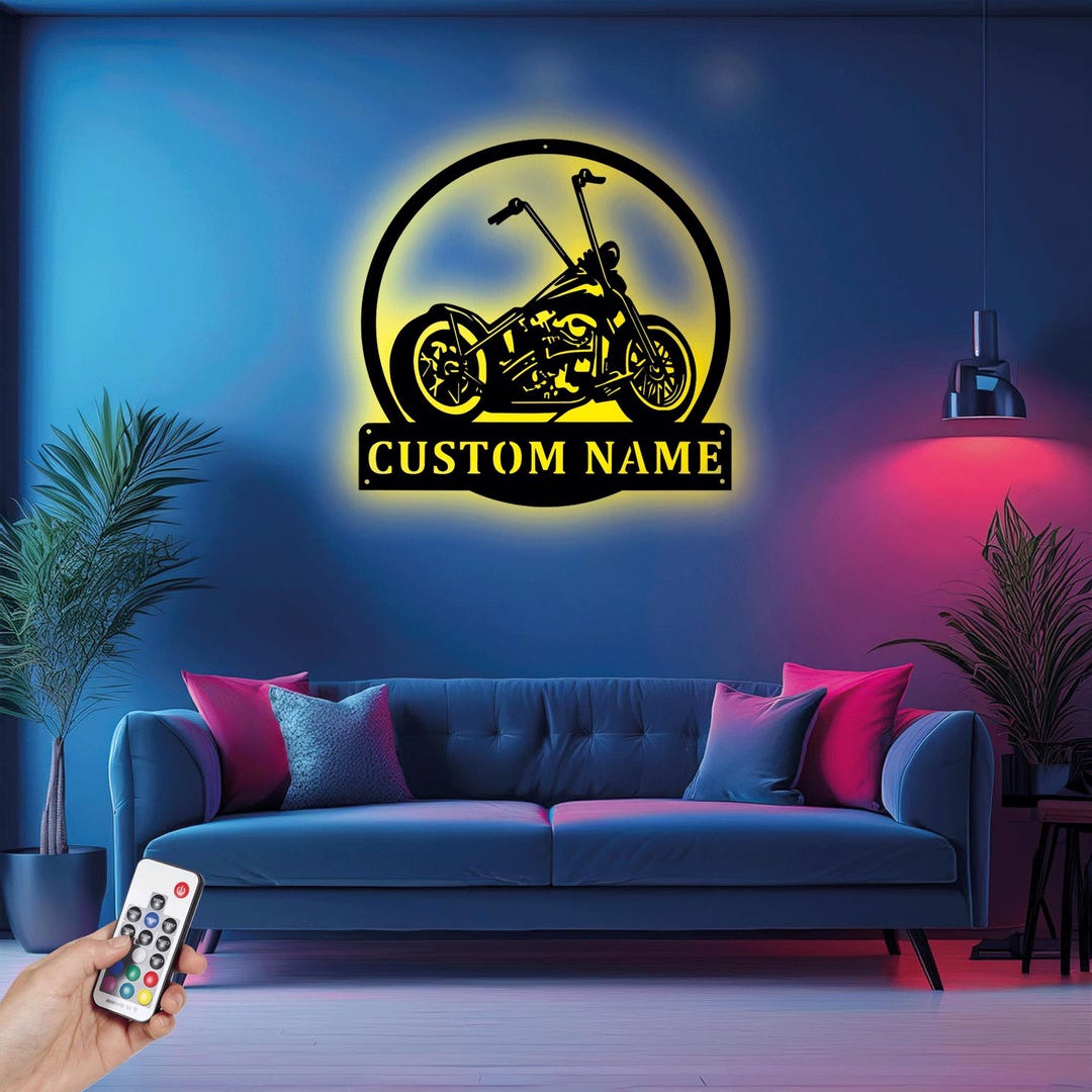 Custom Motorcycle Metal Wall Art With LED Light, Personalized Biker ...