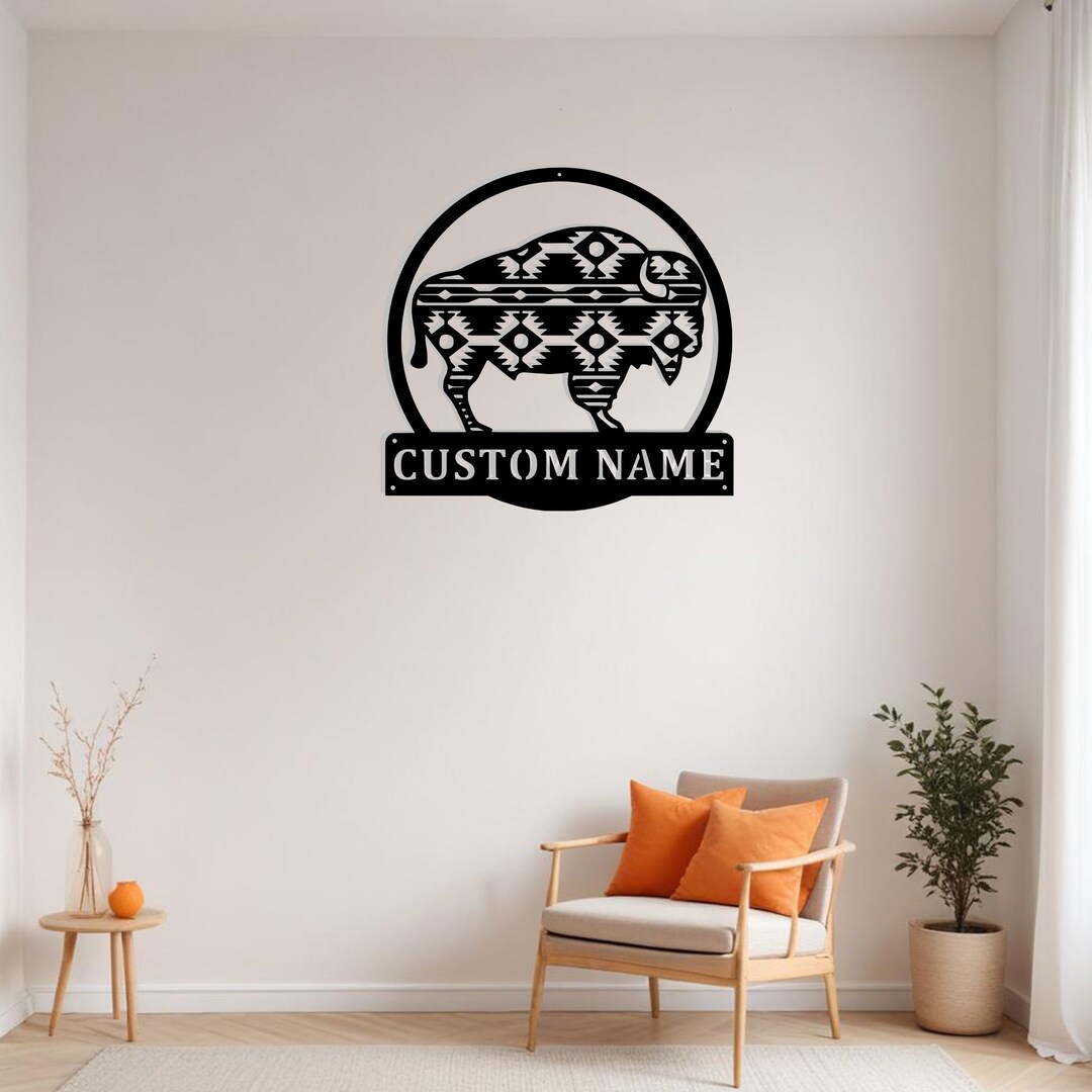 Custom Aztec Buffalo Metal Wall Art, Personalized Aztec Buffalo ...