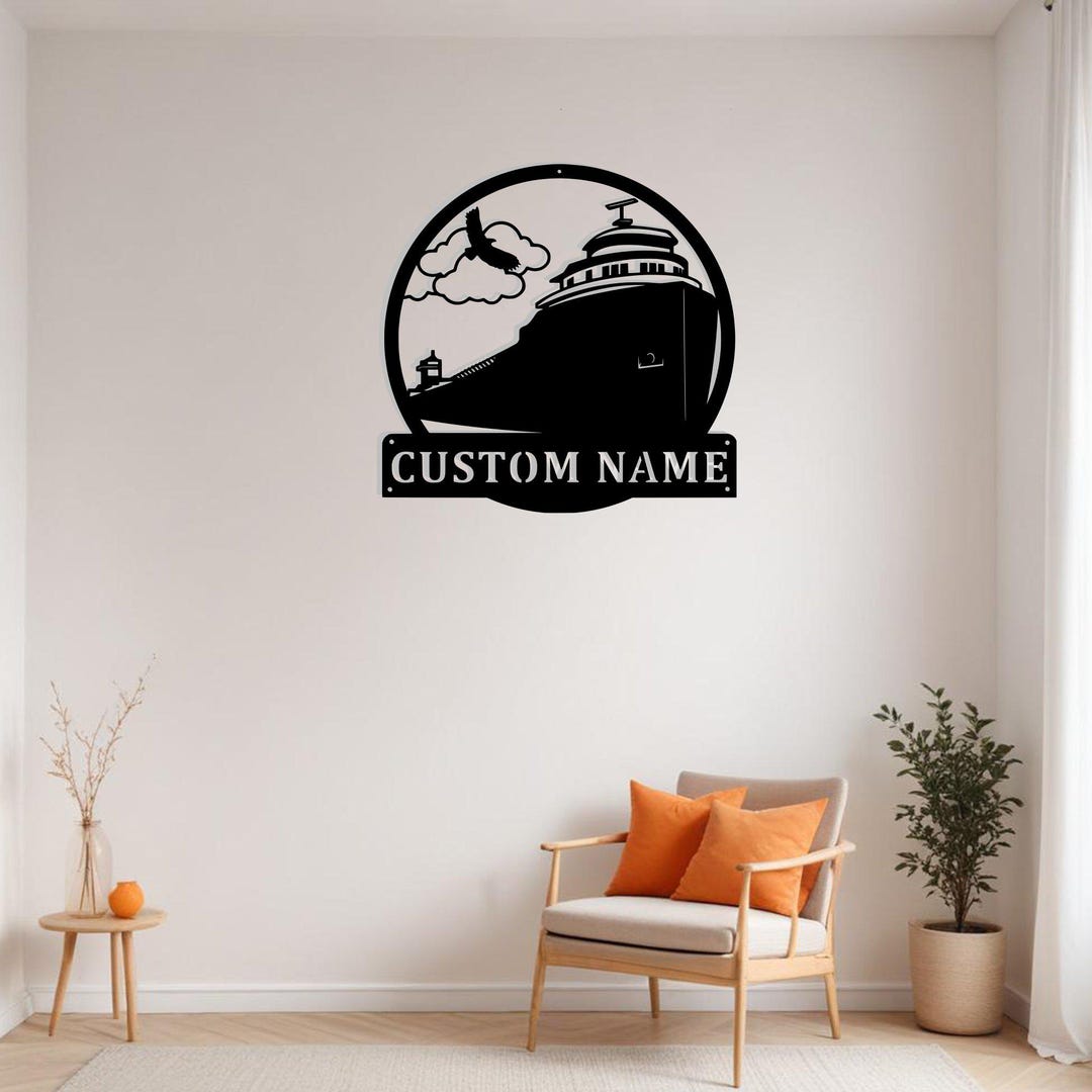 Custom Lake Freighter Ship Metal Wall Art With LED Light, Personalized ...
