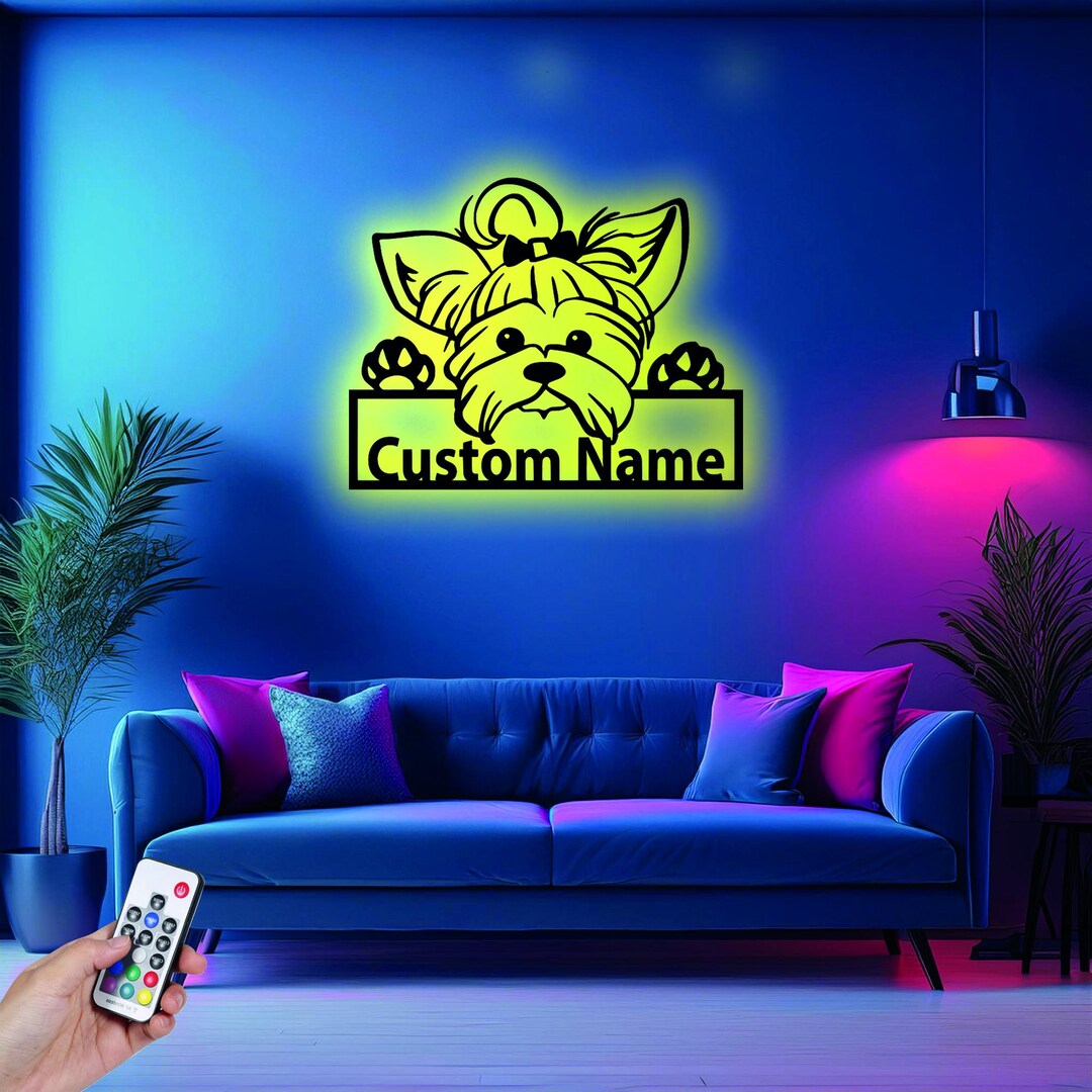 Custom Yorkie Dog Metal Wall Art With LED Light, Personalized Yorkie ...