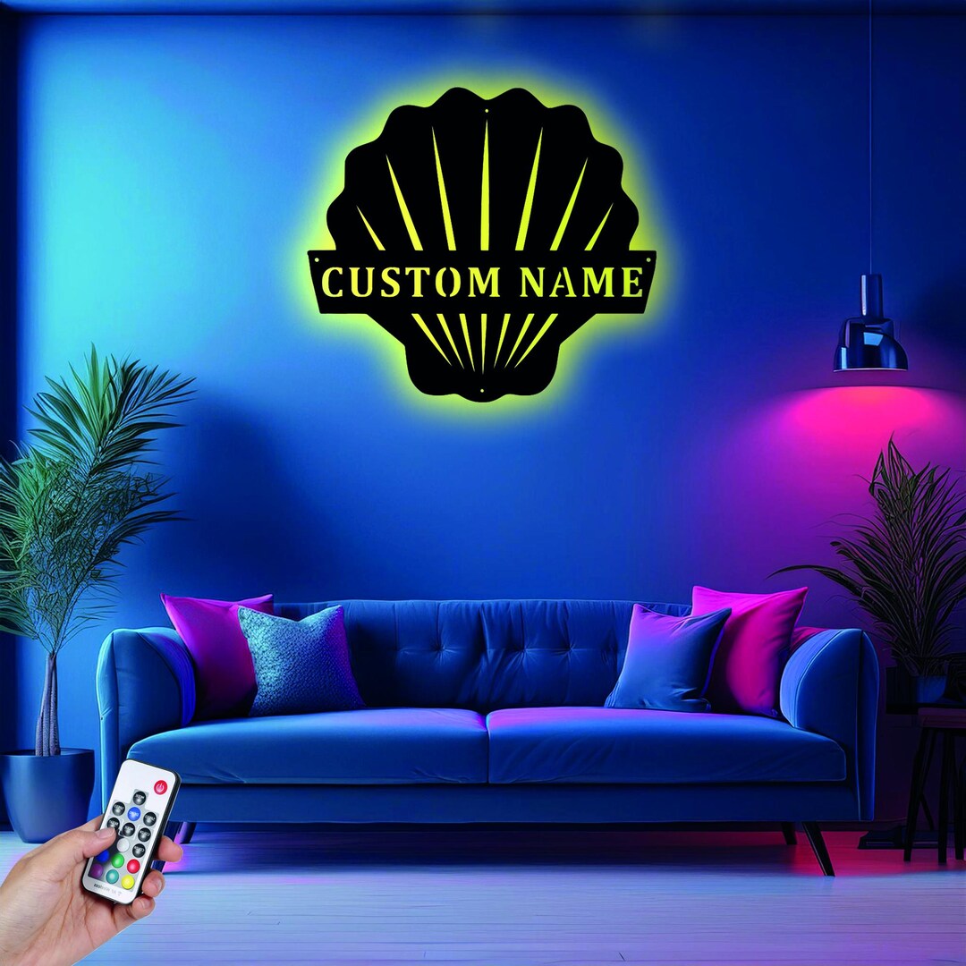 Custom Seashell Metal Wall Art With LED Light, Personalized Seashell ...