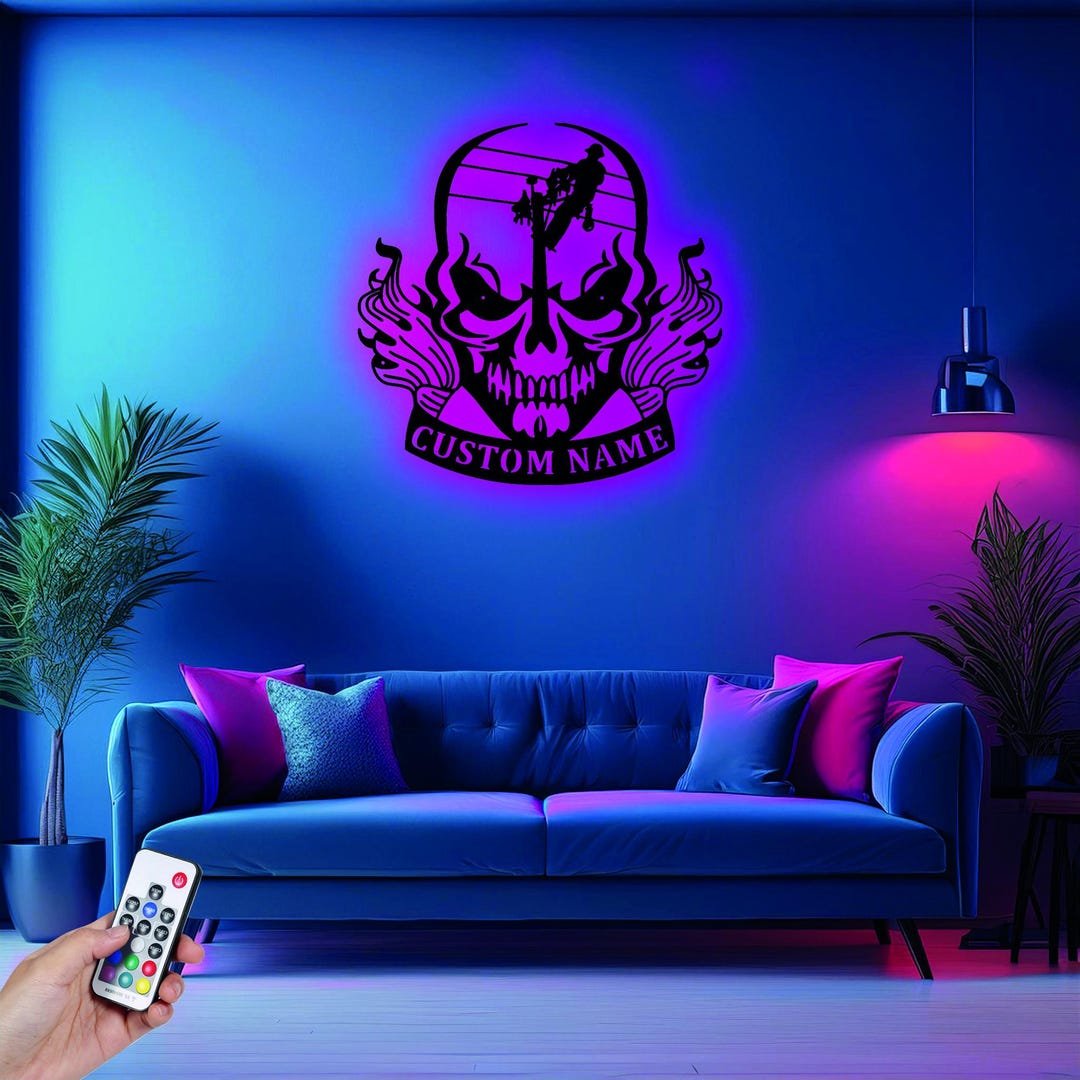 Custom Lineman Skull Metal Wall Art With LED Light, Personalized ...