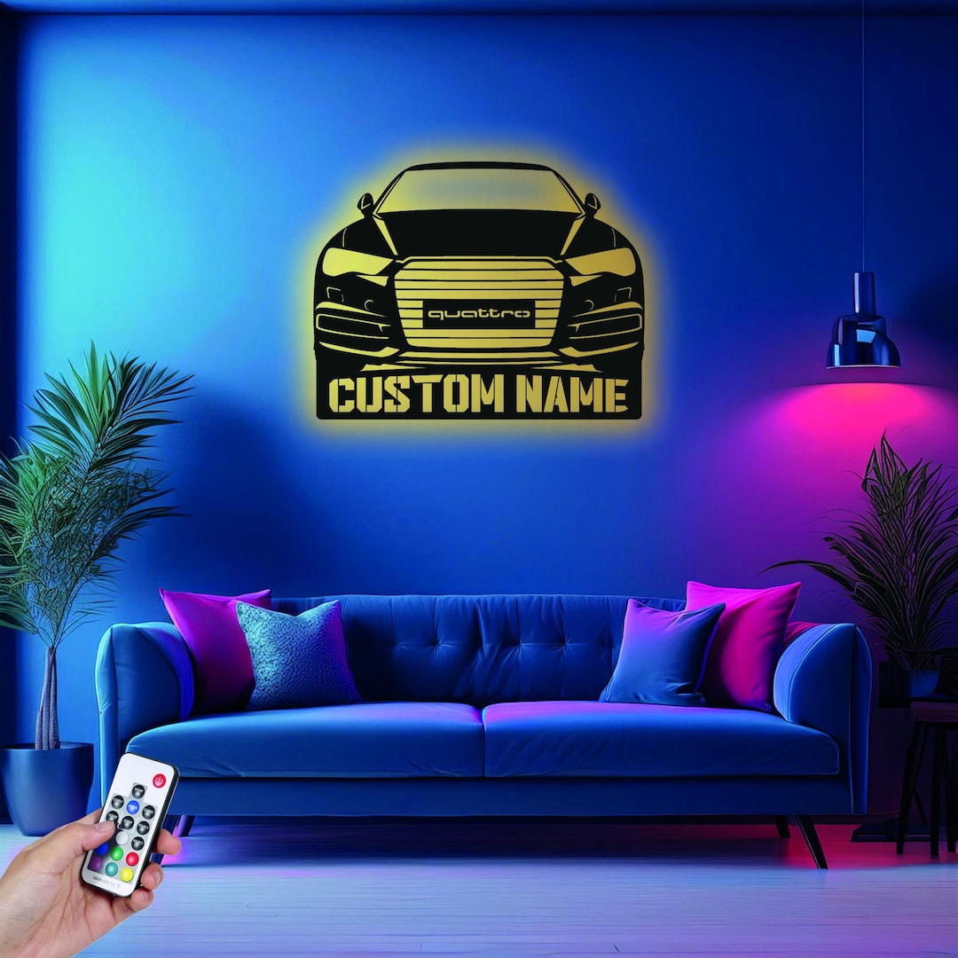 Custom Car Silhouette Metal Wall Art With LED Light, Personalized ...