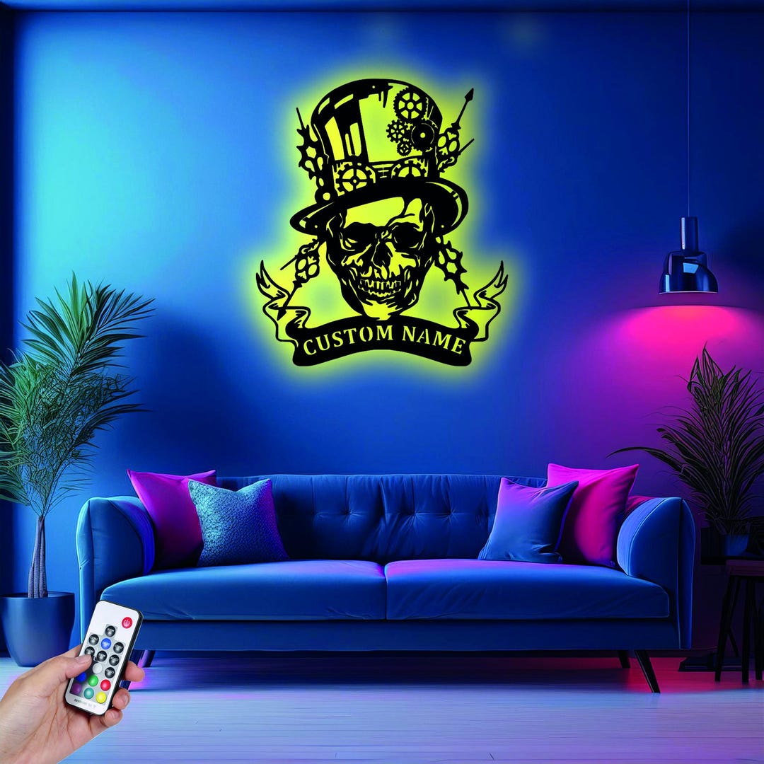 Custom Steampunk Skull Metal Wall Art With LED Light, Personalized ...