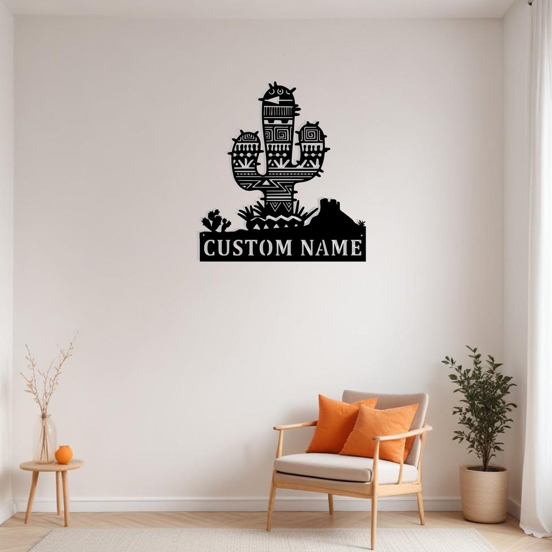 Custom Aztec Cactus Metal Wall Art, Personalized Aztec Cactus ...