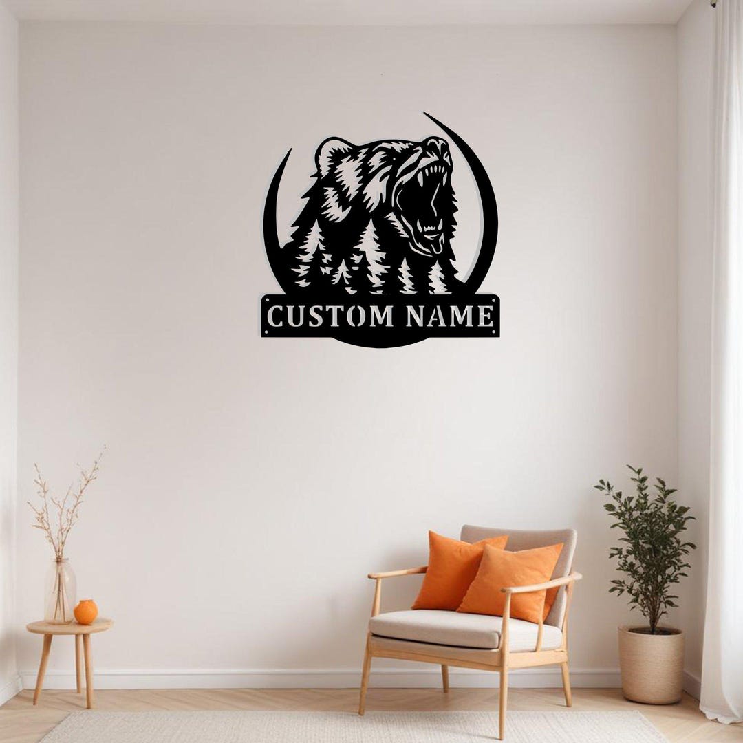 Custom Grizzly Bear Metal Wall Art, Personalized Bear Decoration for ...