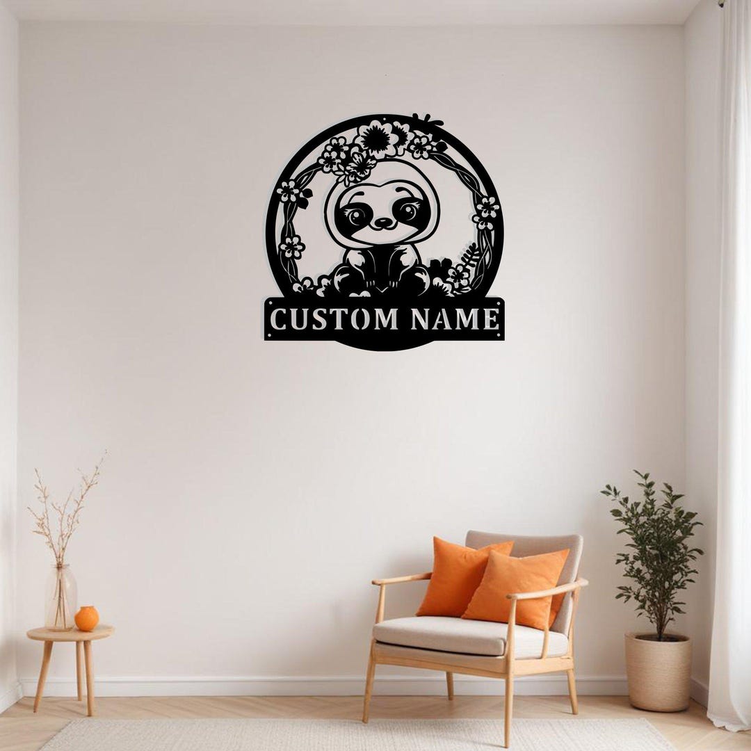 Custom Cute Floral Sloth Metal Wall Art, Personalized Sloth Decoration ...