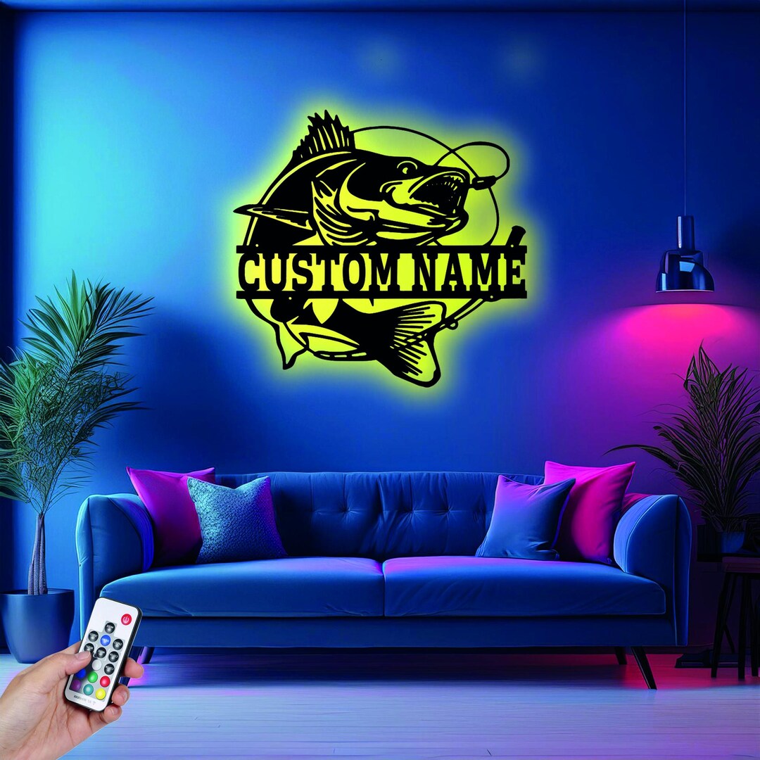 Custom Walleye Fishing Metal Wall Art With LED Light, Personalized ...