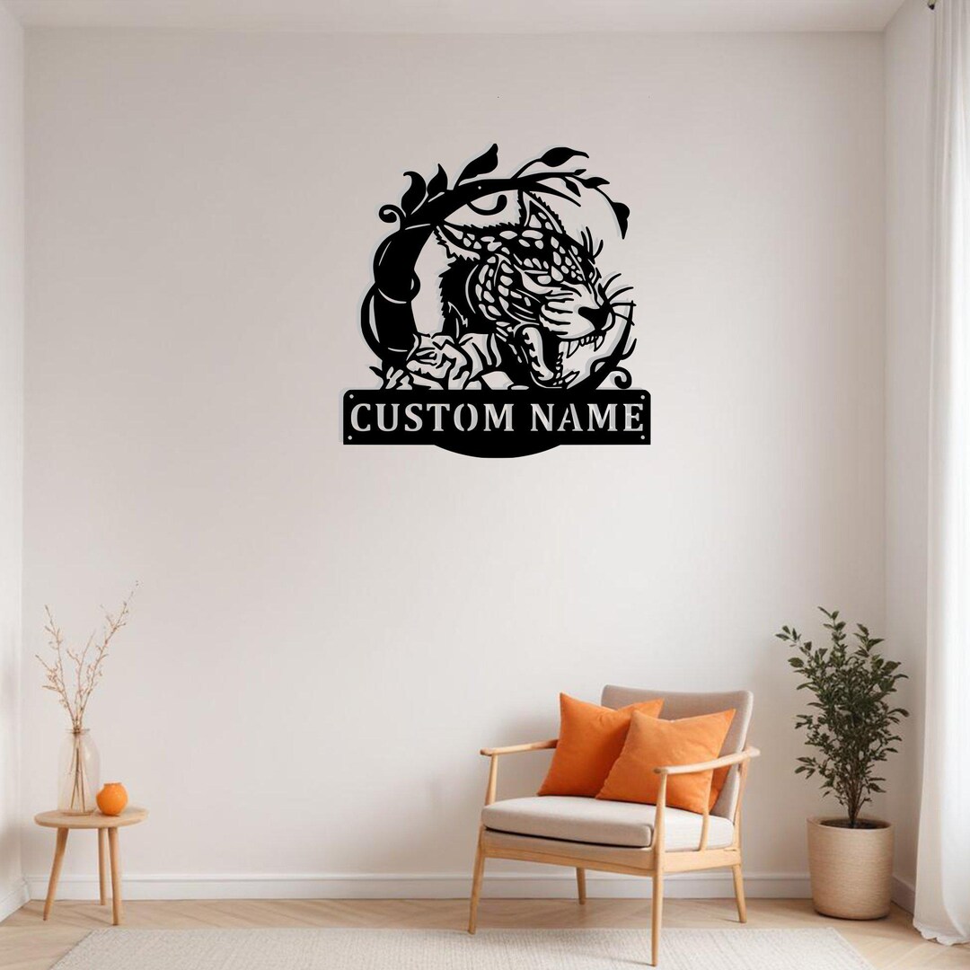 Custom Leopard Metal Wall Art With LED Light, Personalized Leopard Name ...