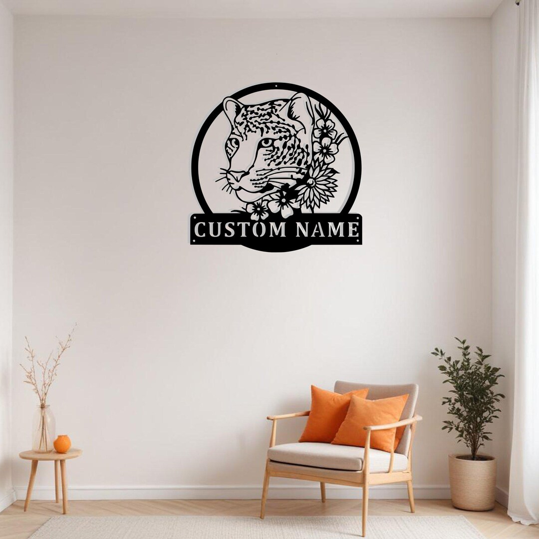 Custom Leopard With Flower Metal Wall Art With LED Light, Personalized ...