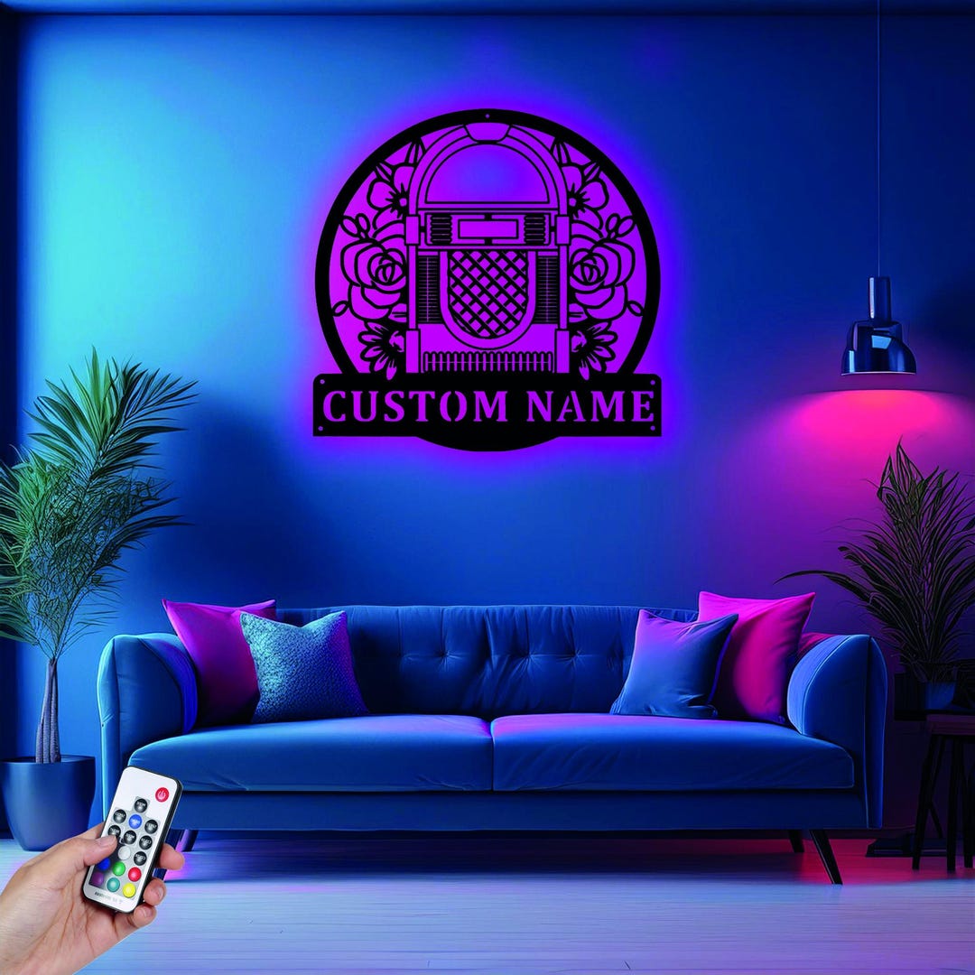 Custom Jukebox Musical Instrument Metal Wall Art With LED Light ...