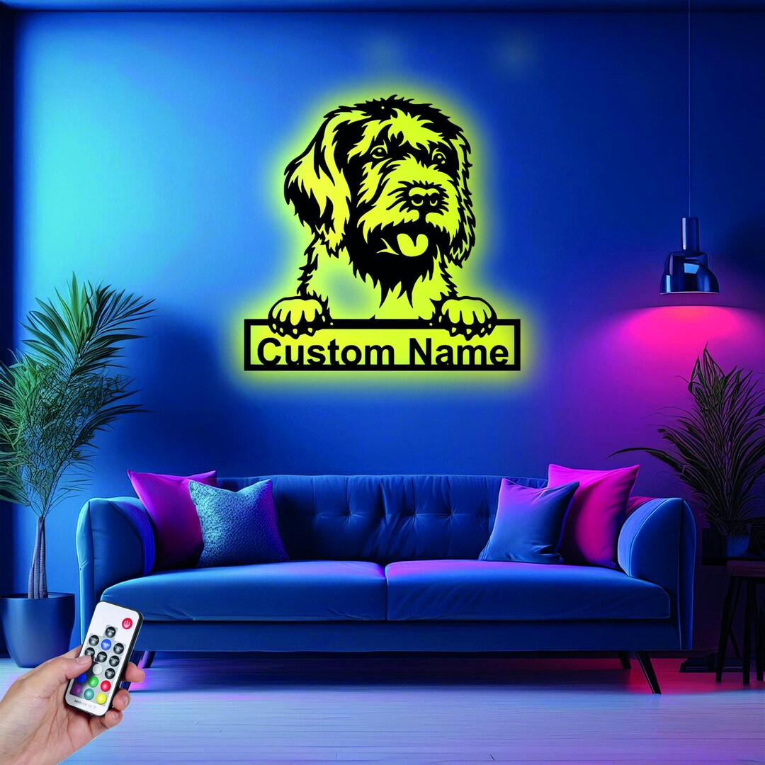 Custom Wirehaired Pointing Griffon Dog Metal Wall Art With LED Light ...
