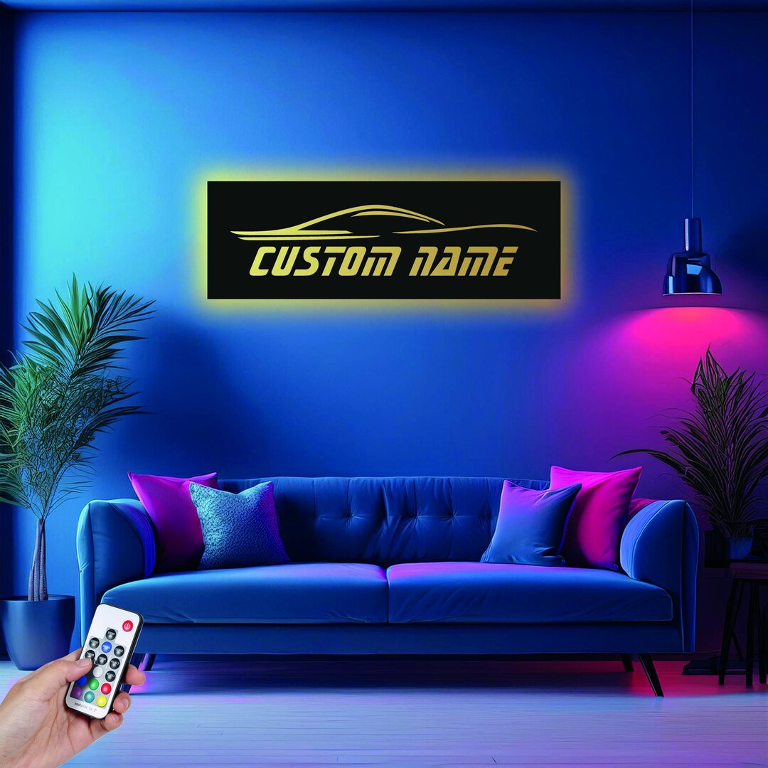 Custom Car Metal Wall Art With LED Light, Car Dealer Wall Decor ...