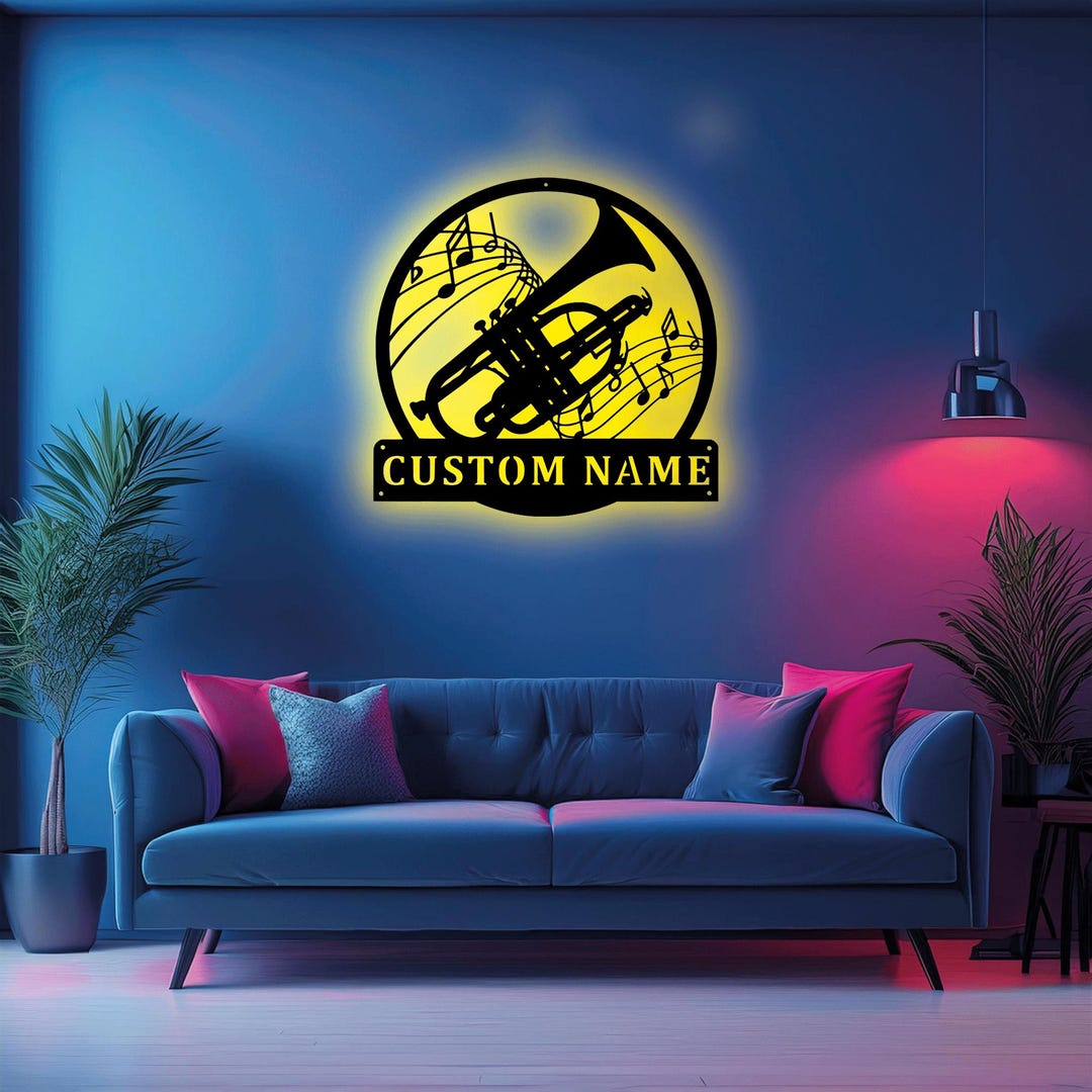 Custom Cornet Musical Instrument Metal Wall Art With LED Light ...