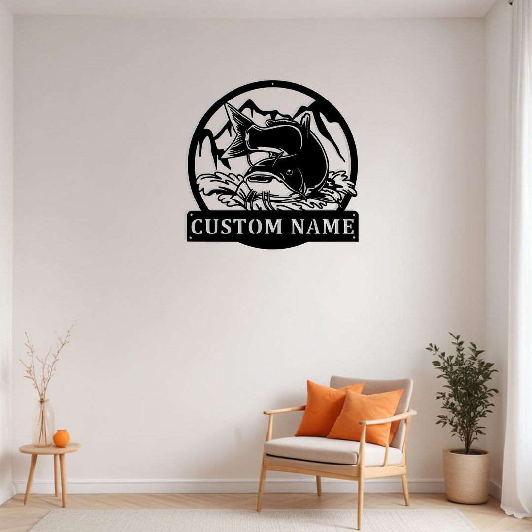 Custom Catfish Fishing Metal Wall Art, Personalized Catfish Decoration ...