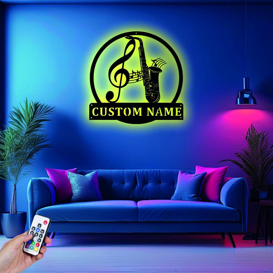 Custom Saxophone Musical Instrument Metal Wall Art With LED Light ...