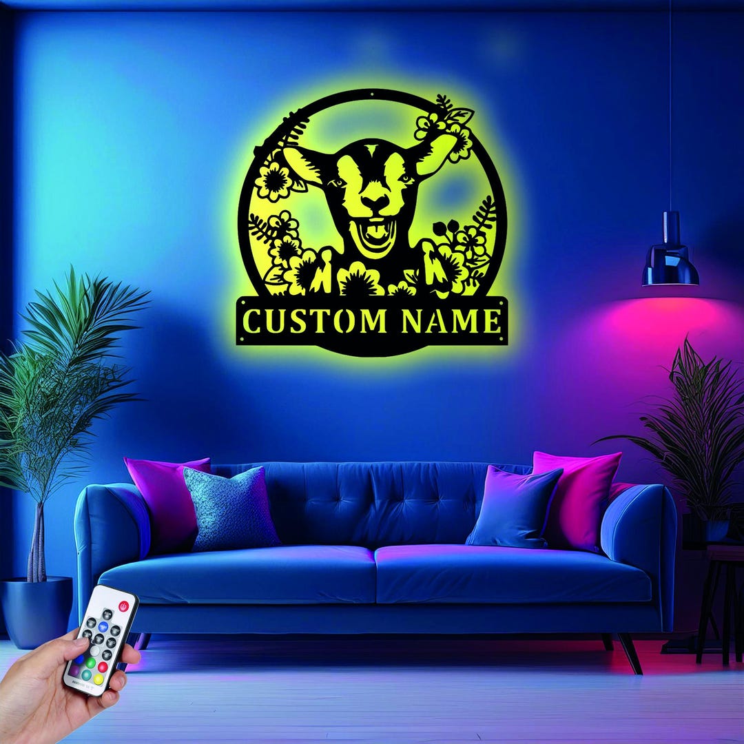 Custom Wreath Farm Goat Metal Wall Art With LED Light, Personalized ...