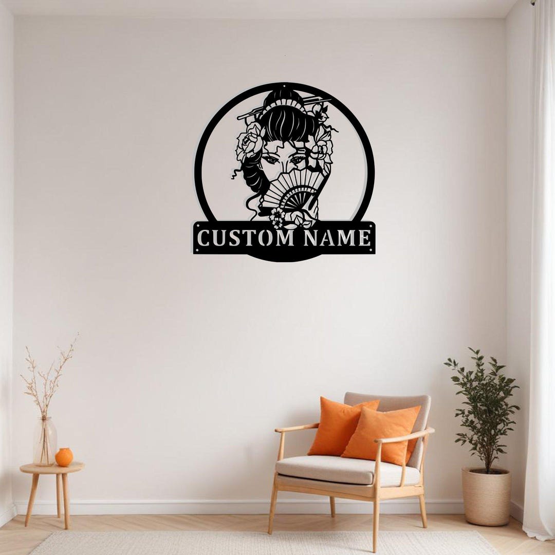 Custom Japanese Geisha Metal Wall Art With LED Light, Personalized ...