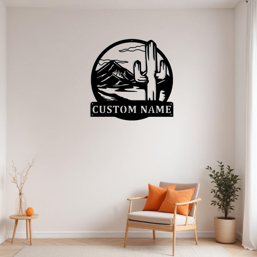 Custom Cactus Mountain Metal Wall Art, Personalized Cactus Decoration ...