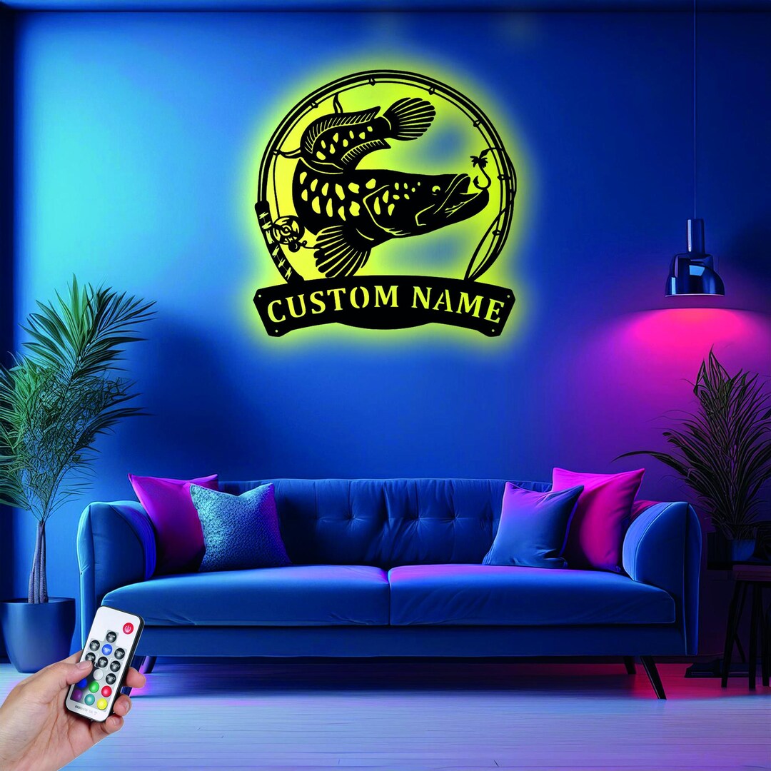 Custom Snakehead Fish Metal Wall Art With LED Light, Personalized ...