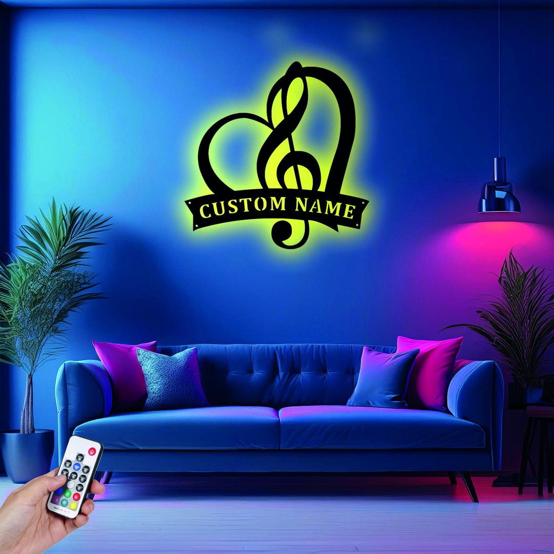 Custom Treble Clef in Heart Music Metal Wall Art With LED Light ...