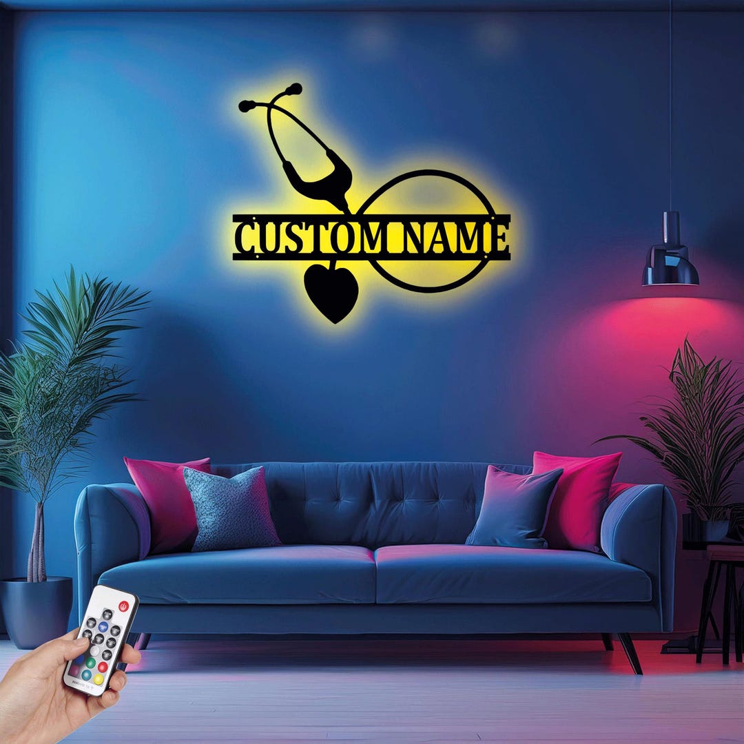 Custom Nurse Metal Wall Art With LED Light , Personalized Medical Name ...