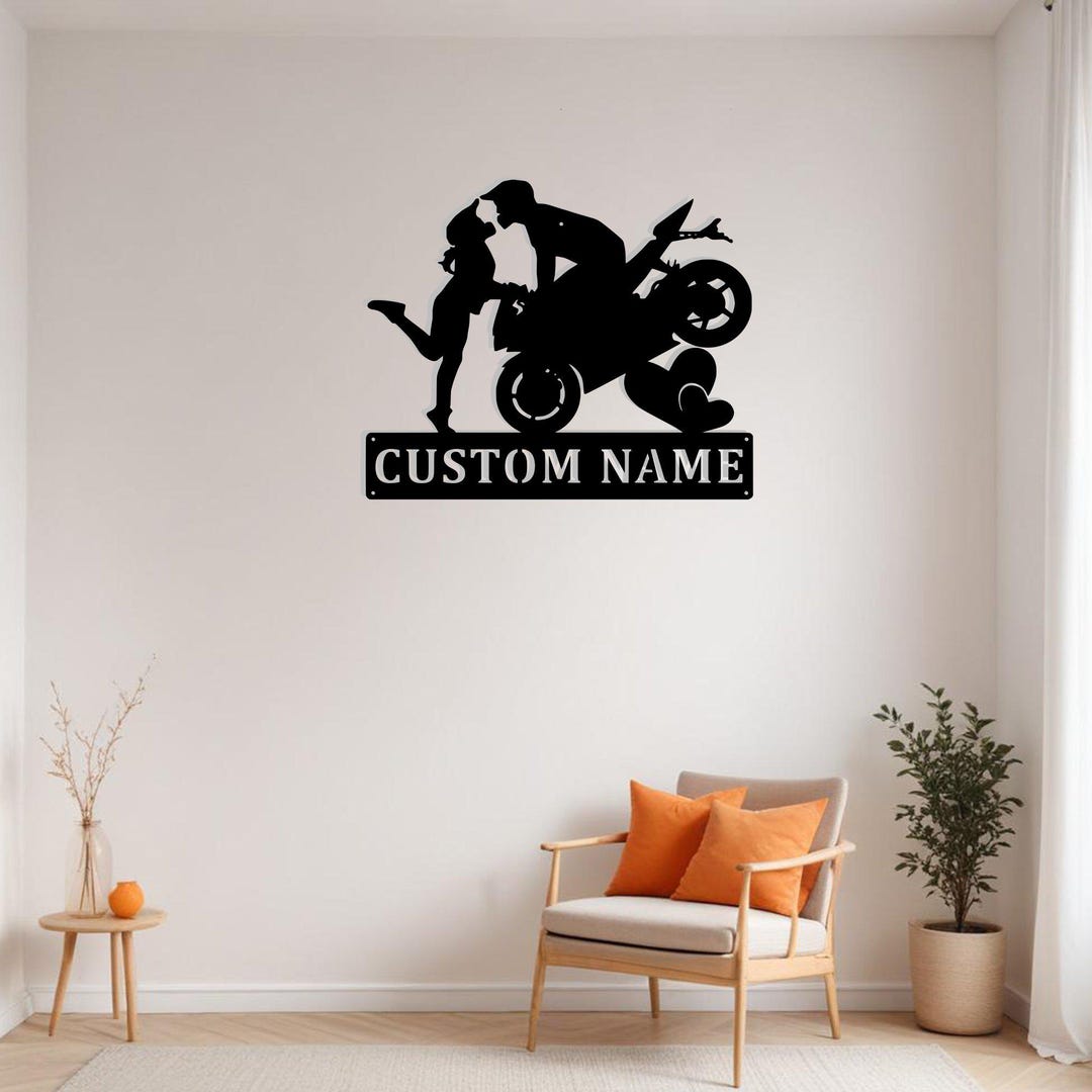 Custom Couple Motorcycle Metal Wall Art, Personalized Motorcycle ...